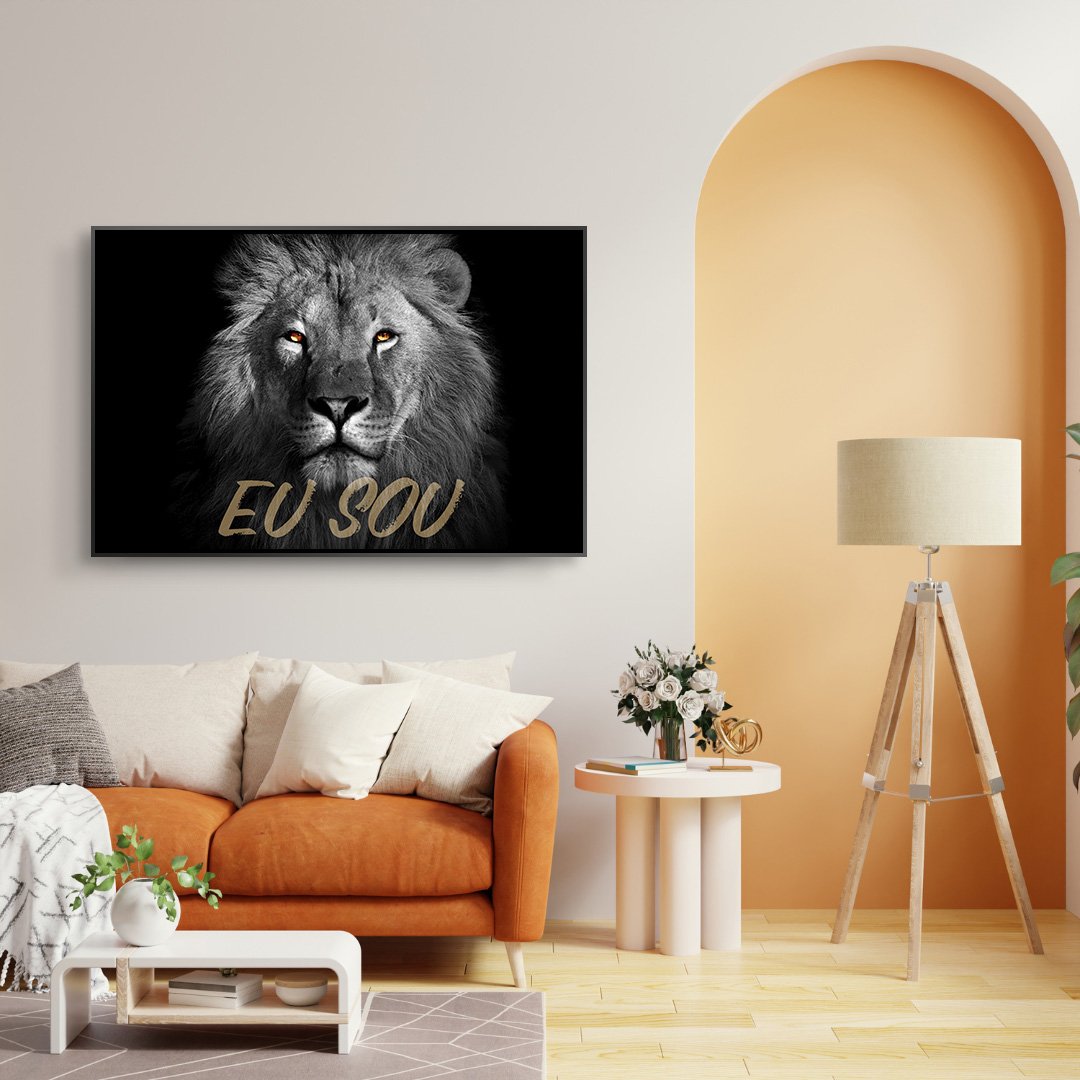 Quadro Decorativo Eu Sou - Leão Com Olhos Laranja